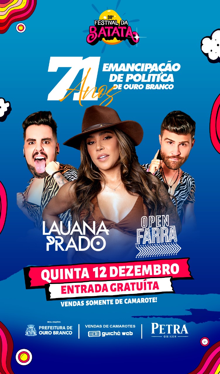 Hoje (12) tem show de graça de Luana Prado nos 71 anos de Ouro Branco ...