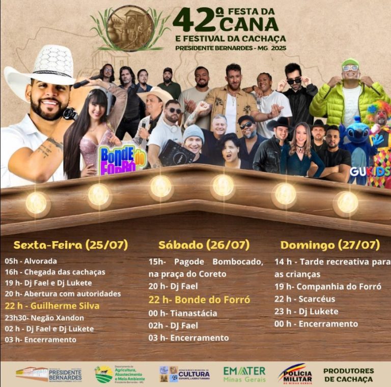 Começa hoje (25)! Confira a programação completa da 42ª Festa da Cana e ...